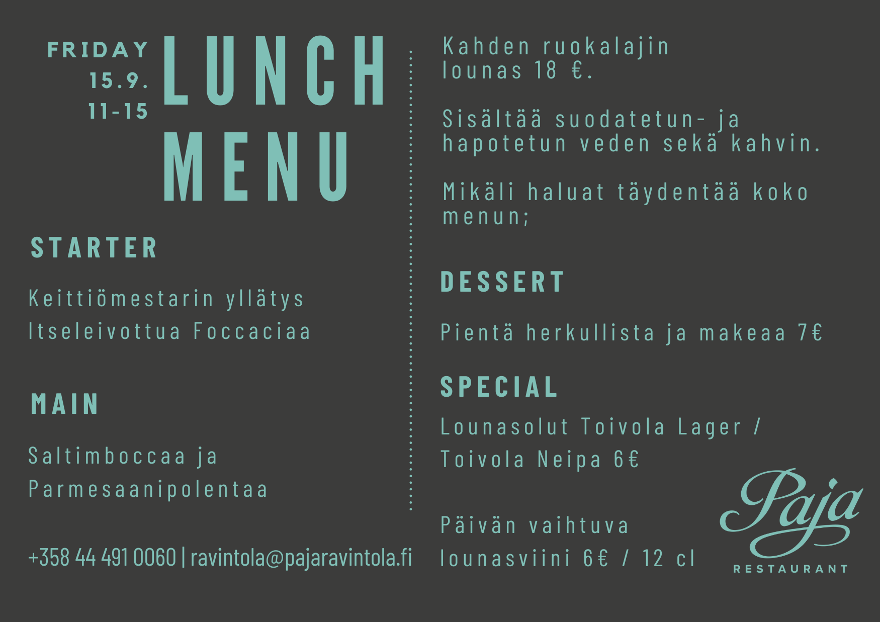 Ruoka ja Juoma // Pajaravintola.fi – Paja Ravintola Jyväskylän keskustassa